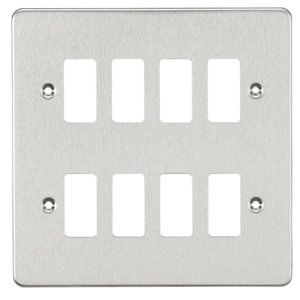 8gang Grid Faceplate Brushed Chrome Flat MLA | Bradfield